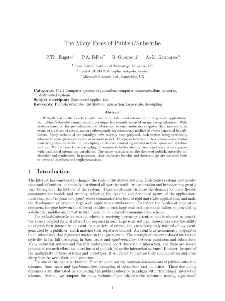 The Many Faces of Publish Subscribe | PDF | Message Passing | Computer ...