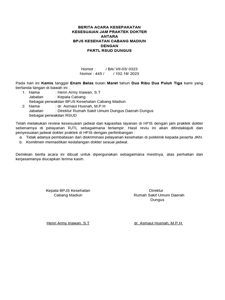Berita Acara Kesepakatan Review Fkrtl | PDF