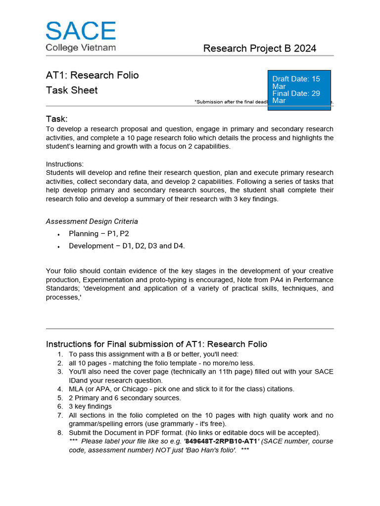 AT1 - Research Folio Tasksheet | PDF | Information | Evaluation