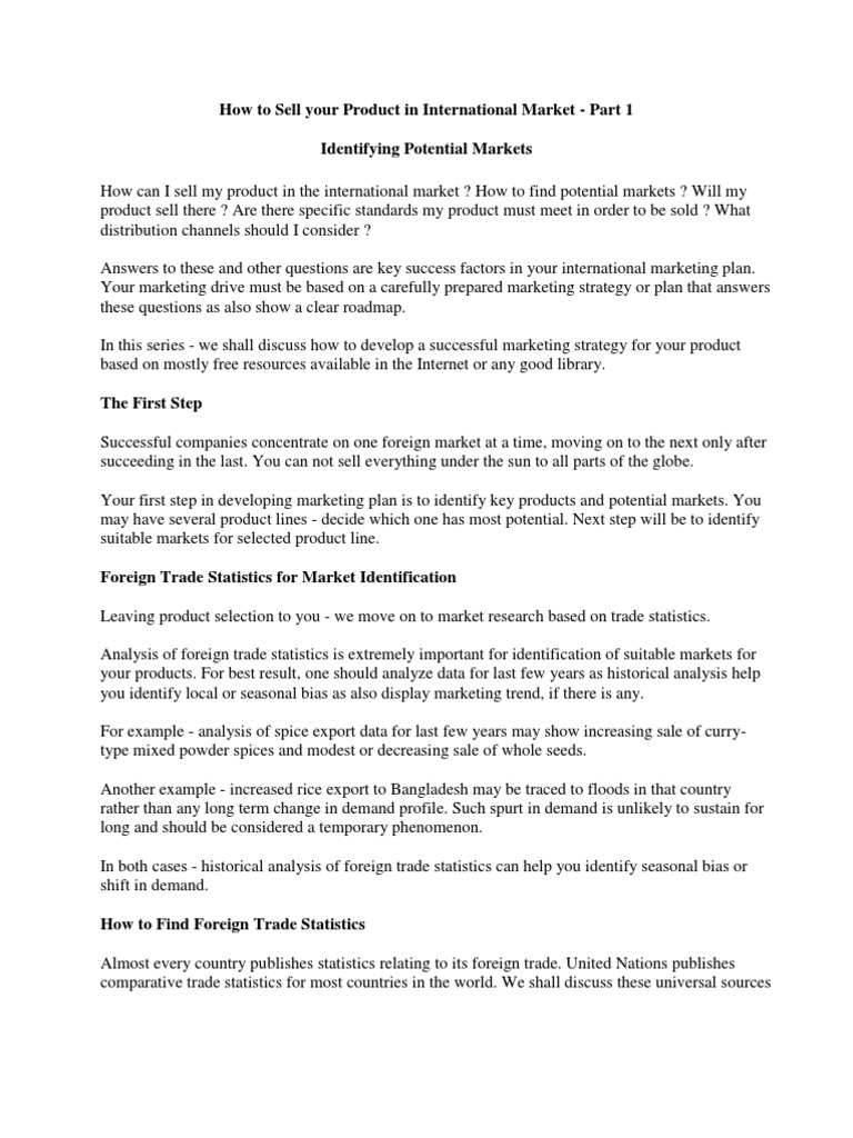 Identifying Potential Markets | PDF | Exports | Marketing Research