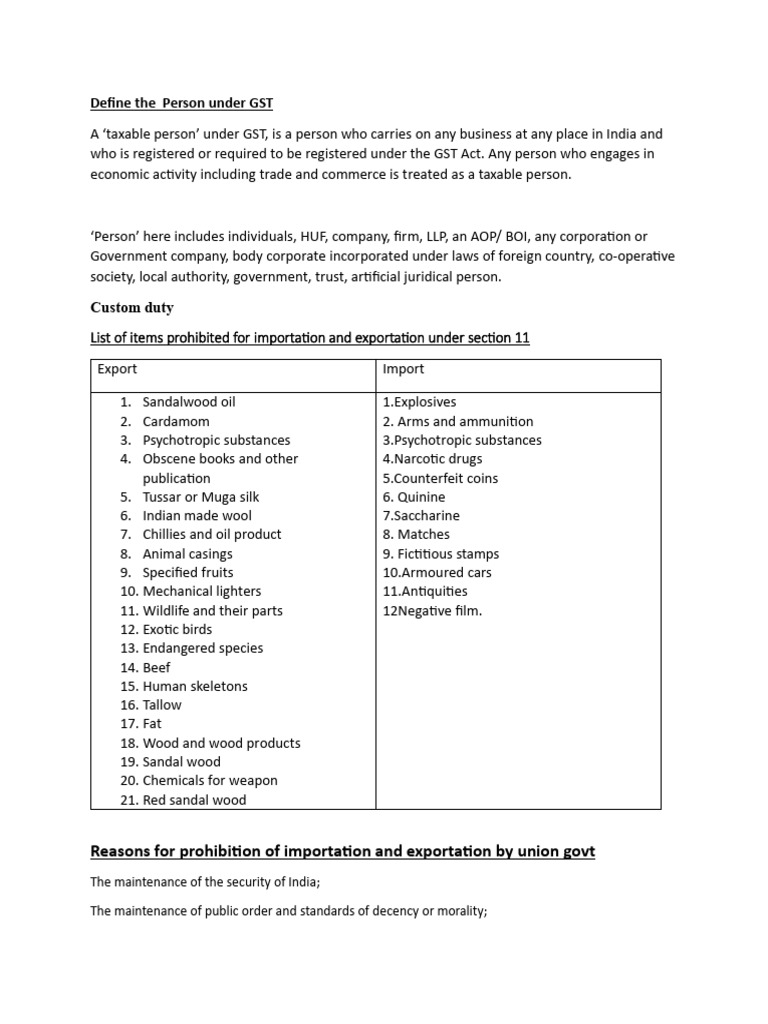 Define The Person Under GST: Reasons For Prohibition of Importation and ...