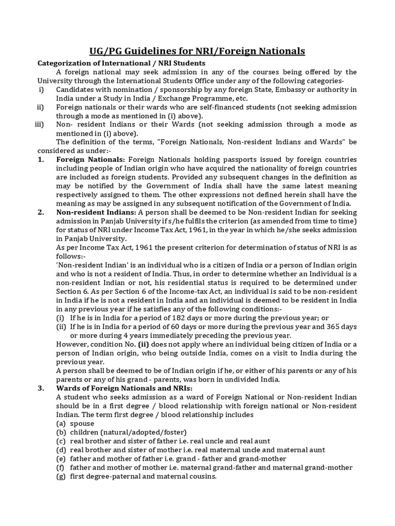NRI Guidelines | PDF | University And College Admission | Graduate ...