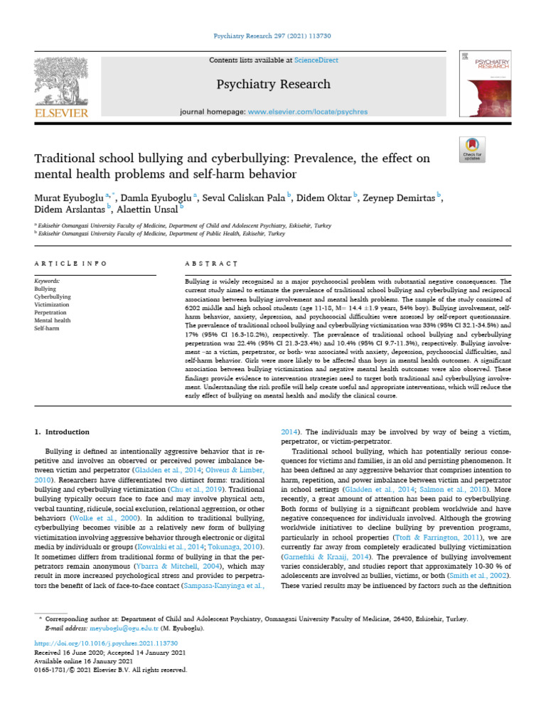 Traditional School Bullying and Cyberbullying - Prevalence, The Effect ...