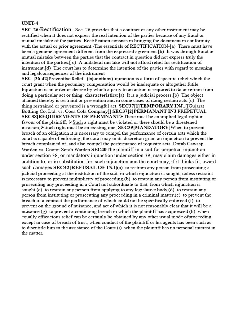 Unit 4 | PDF | Legal Remedy | Injunction