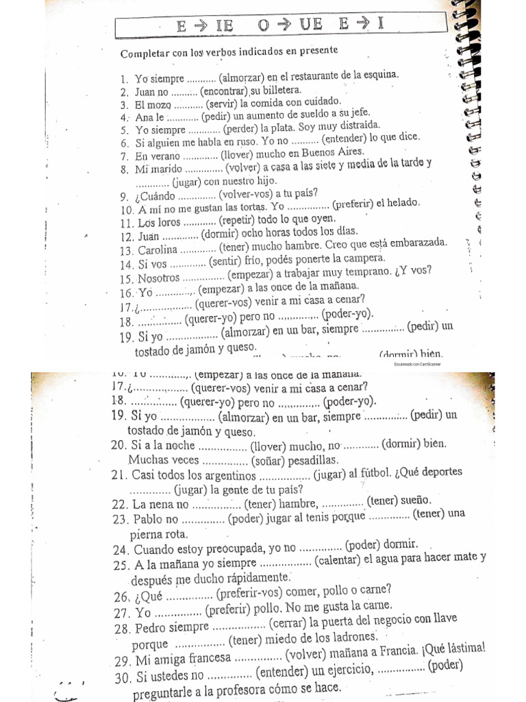 Tiempo Presente - Verbos E-IE - O-UE | PDF
