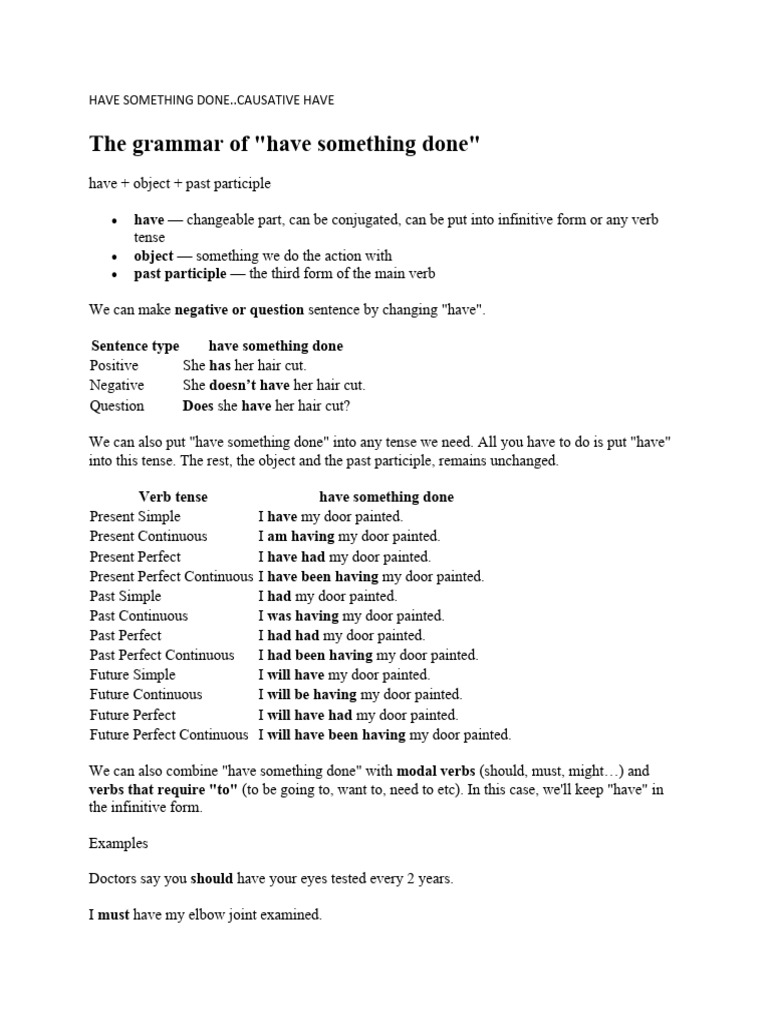 Understanding "Have Something Done" Grammar | PDF | Perfect (Grammar ...