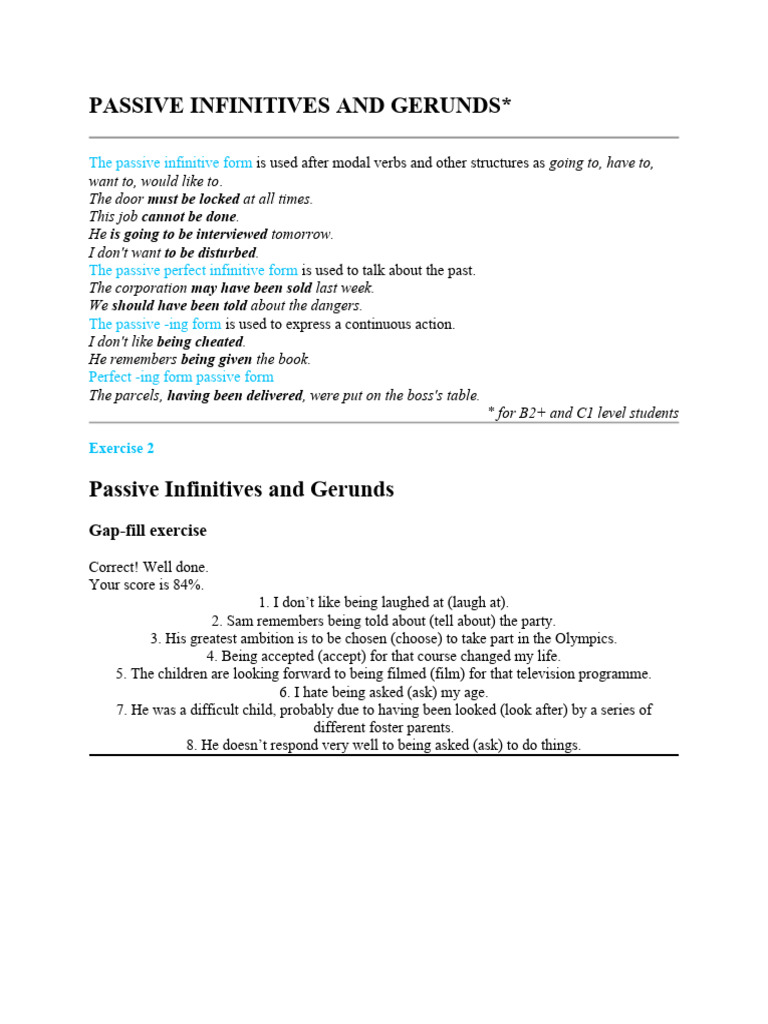 Passive Infinitives and Gerunds | PDF