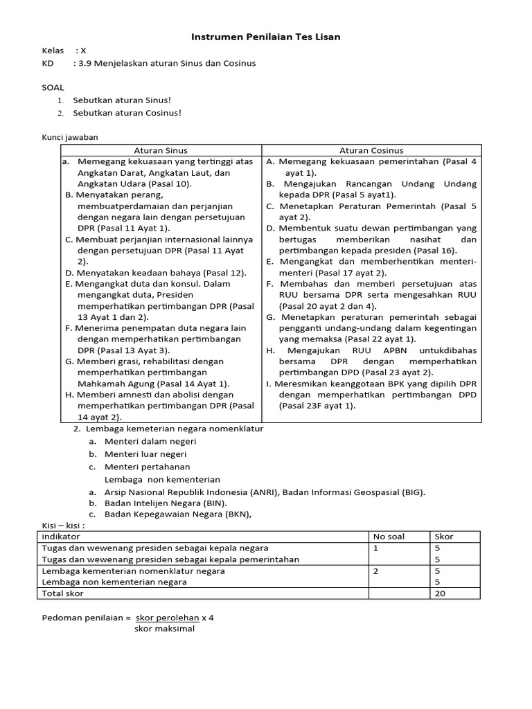 Instrumen Penilaian Tes Lisan | PDF