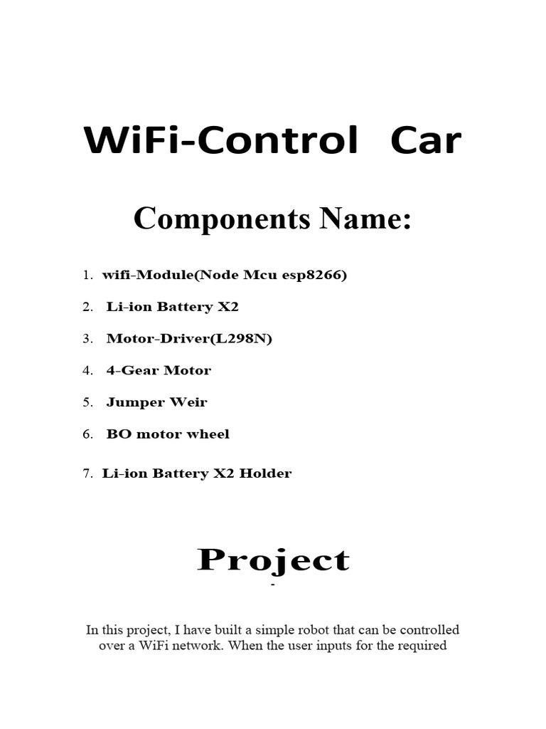 WiFi Controlled Robot Car Project Guide | PDF