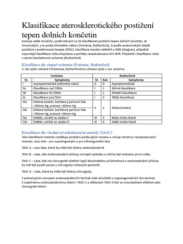 06 Klasifikace Aterosklerotického Postižení Tepen Dolních Končetin | PDF