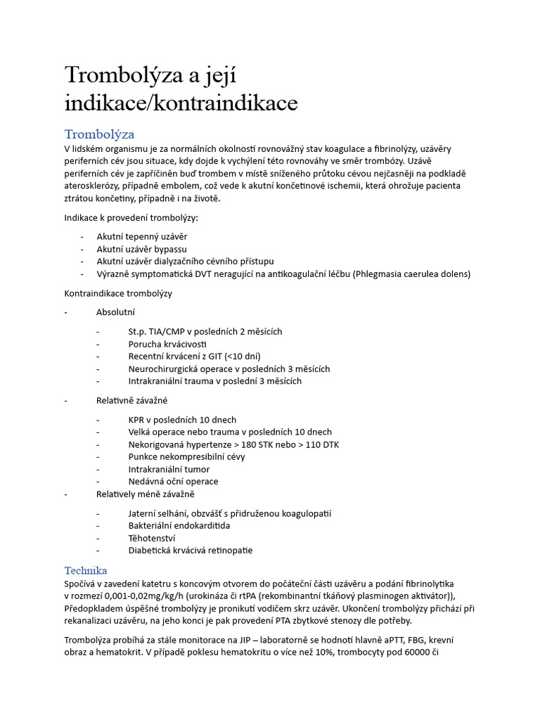 09 Trombolýza A Její Indikace A Kontraindikace | PDF