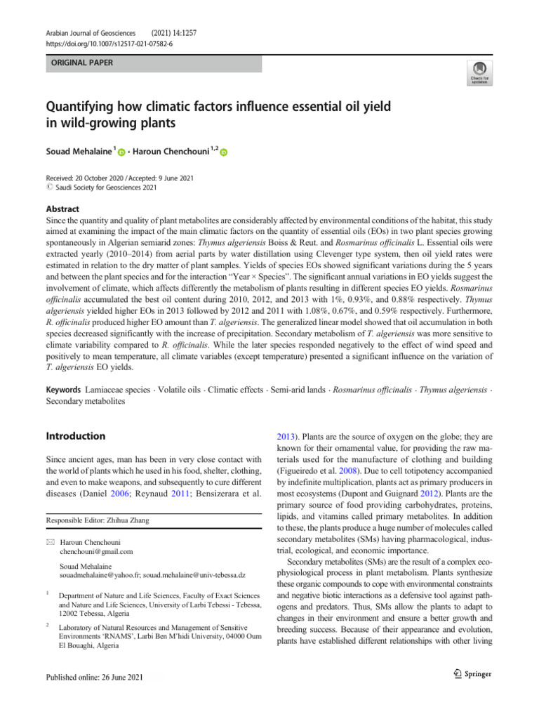 Quantifying How Climatic Factors Influen Download Free Pdf Plants Climate