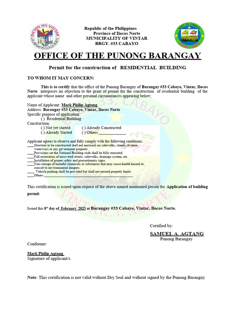 BUILDING PERMIT CERTIFICATION | PDF