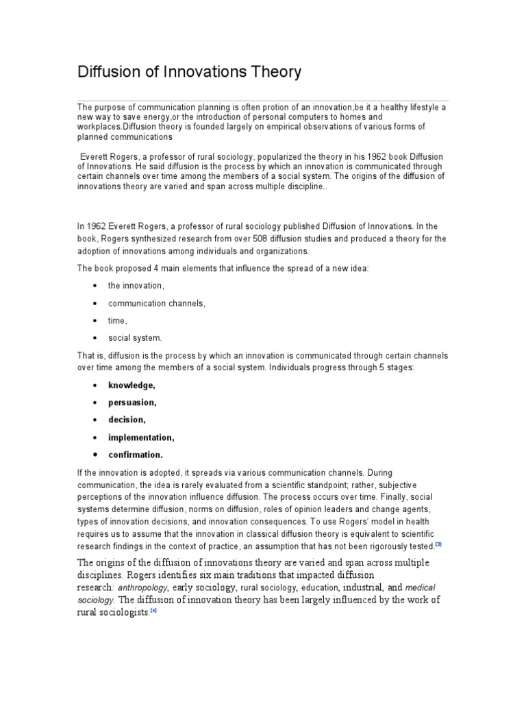 Overview of Diffusion of Innovations Theory | PDF | Innovation | Sociology