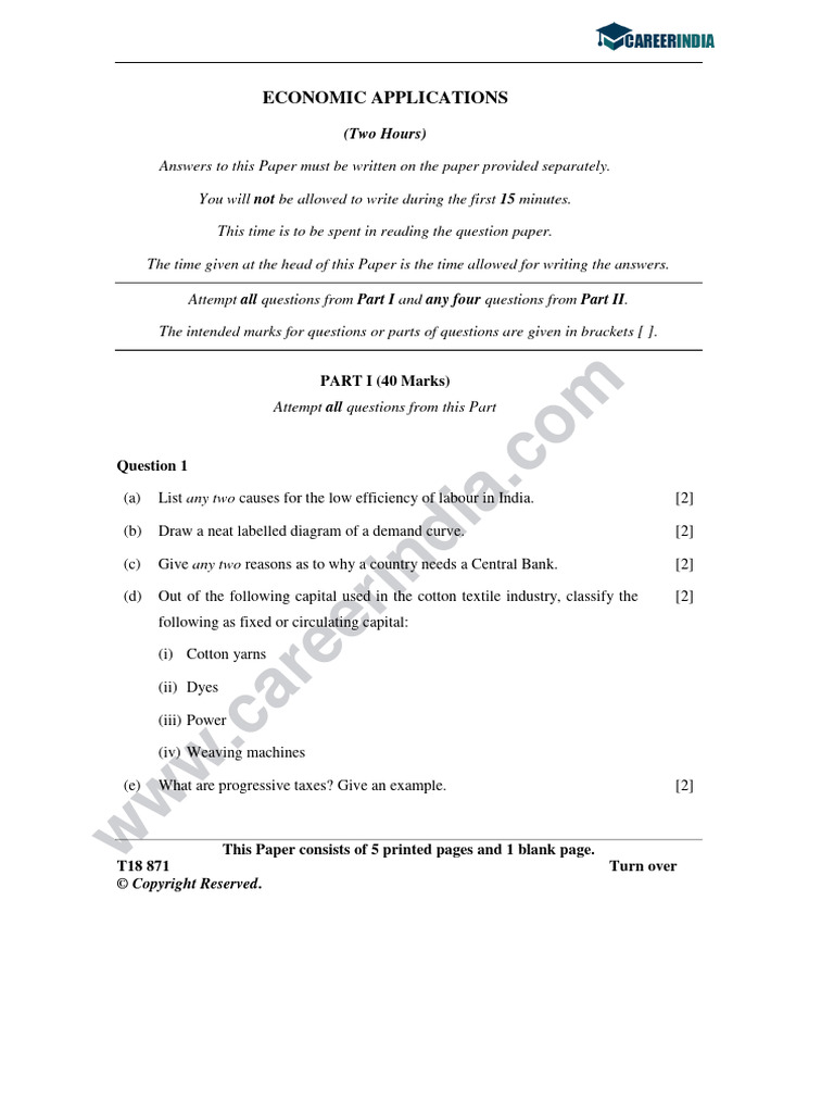 ICSE Economic Applications Question Paper - 2018 | PDF | Taxes | Supply ...