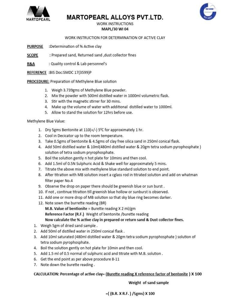 Active Clay | PDF | Titration | Chemistry