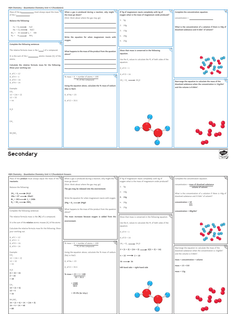Quantitative Chemistry Foundation Revision Activity Mat | PDF ...