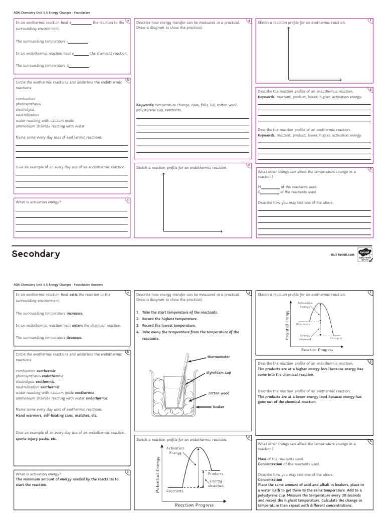 Energy Changes Foundation Revision Activity Mat | PDF | Chemical ...
