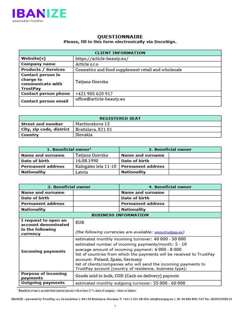 TP Questionnaire | PDF | Identity Document