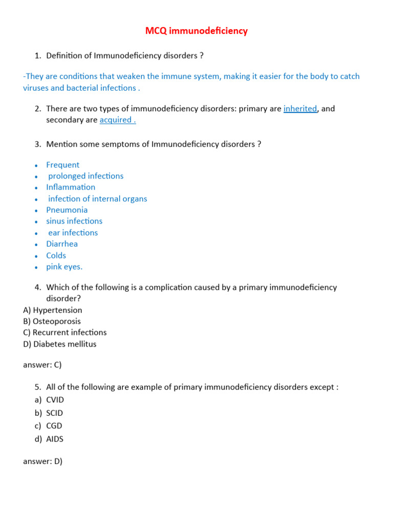 MCQ Immunodeficiency | PDF | Immunodeficiency | Diagnosis Of Hiv/Aids