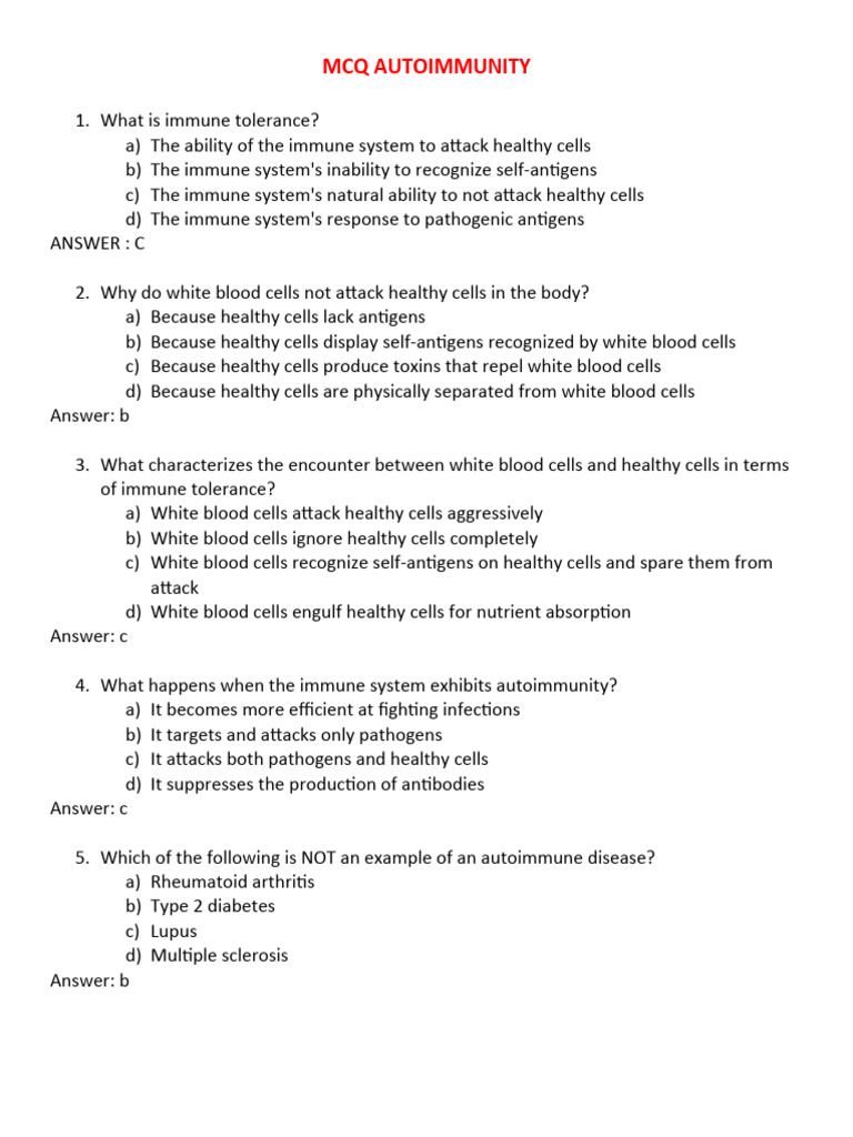 MCQ Autoimmunity | PDF | Autoimmunity | Autoimmune Disease