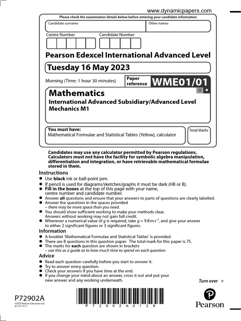 M1 June 2023 QP | PDF | Acceleration | Force M1 June 2023 QP | PDF | Acceleration | Force