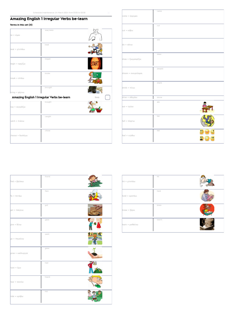 Amazing English 1 Irregular Verbs be-learn Flashcards | Quizlet | PDF