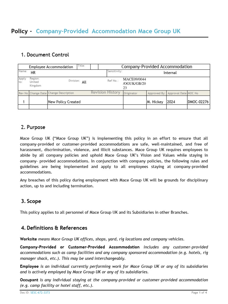 Company Provided Accomodation | PDF | Sexual Harassment | Substance Abuse