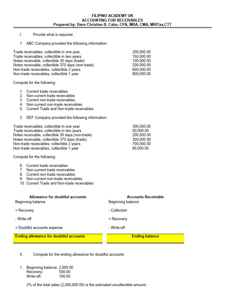 Accounting for Receivables Guide | PDF | Bad Debt | Write Off