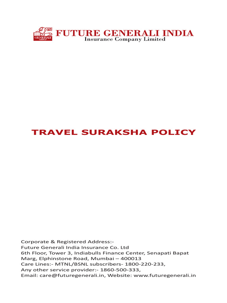 Travel Suraksha GEN501 | PDF | Indemnity | Liability Insurance