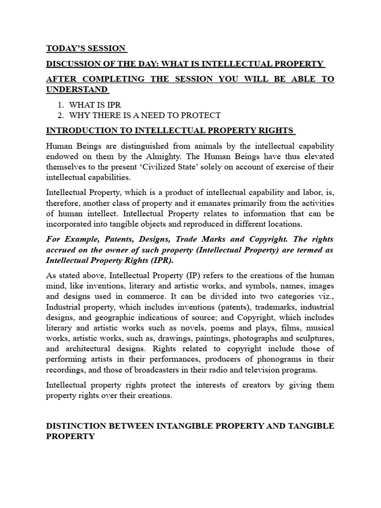 Introduction To Ipr | Download Free PDF | Intellectual Property | Copyright