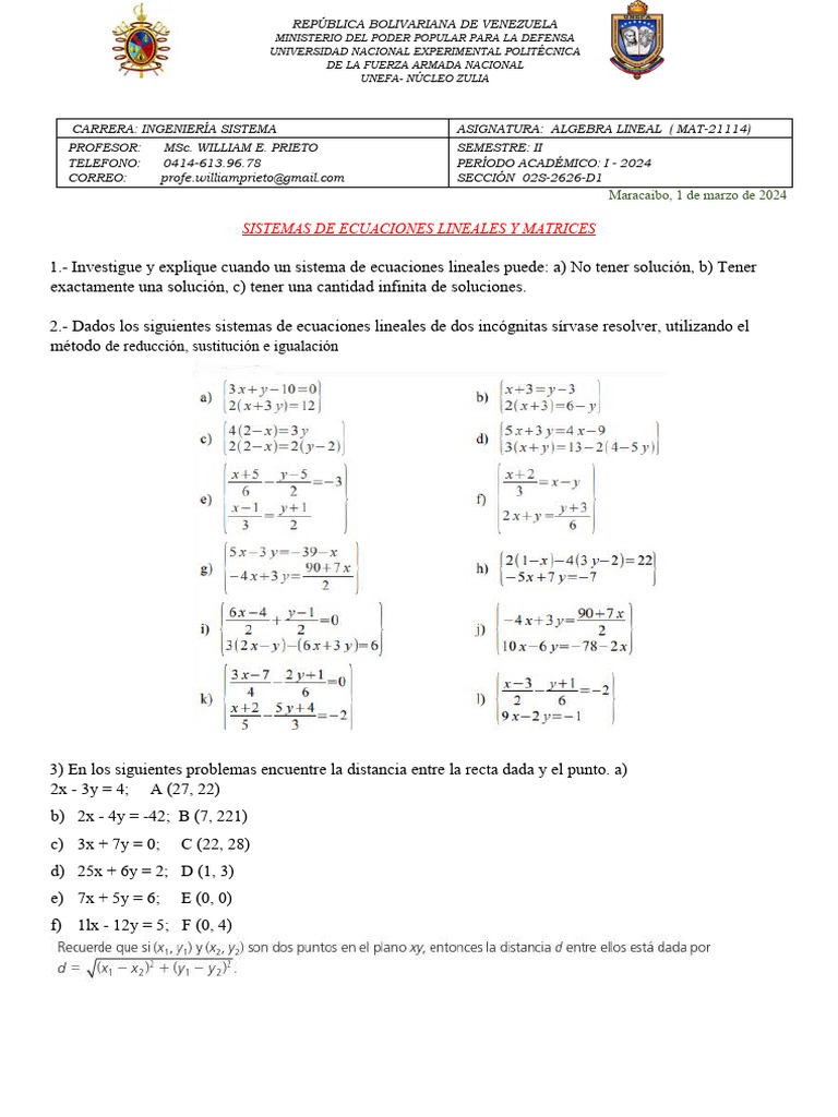Álgebra Lineal I Guia N 1. | PDF | Sistema de ecuaciones lineales ...