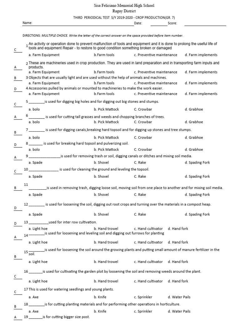 Tle Exam | PDF | Plough | Tractor