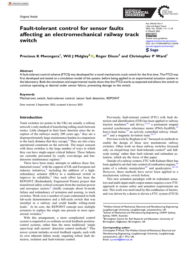 Mwongera Et Al 2023 Fault Tolerant Control For Sensor Faults Affecting An Electromechanical ...