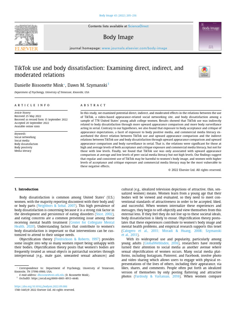 TikTok Use and Body Dissatisfaction | PDF | Social Media | Popular ...