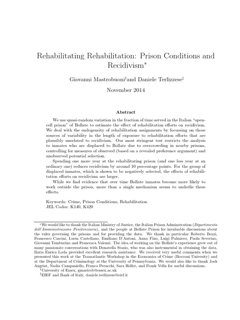 Impact of Rehabilitation on Recidivism | PDF | Recidivism | Prison