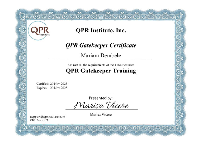 MD QPR Certificate | PDF