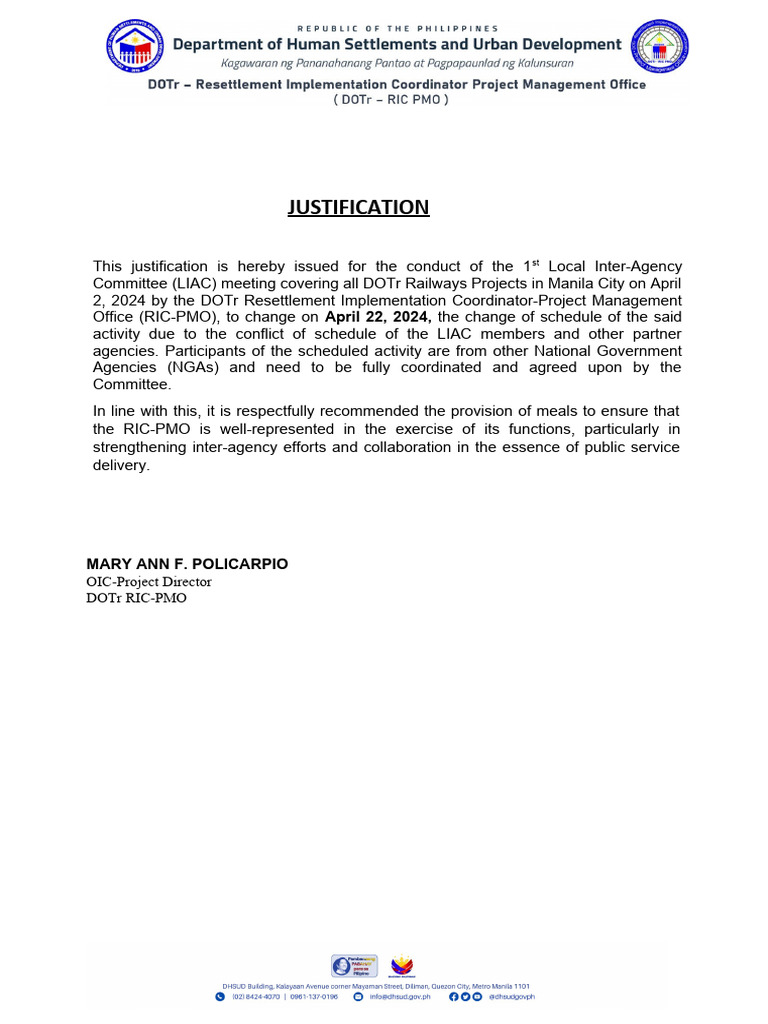 LIAC Meeting Reschedule Justification | PDF