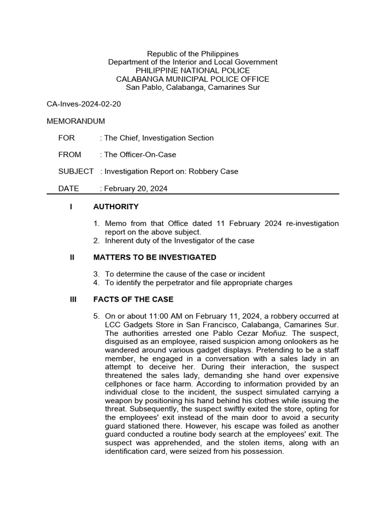 Sample Format of Investigation Report 1 | Download Free PDF | Police ...