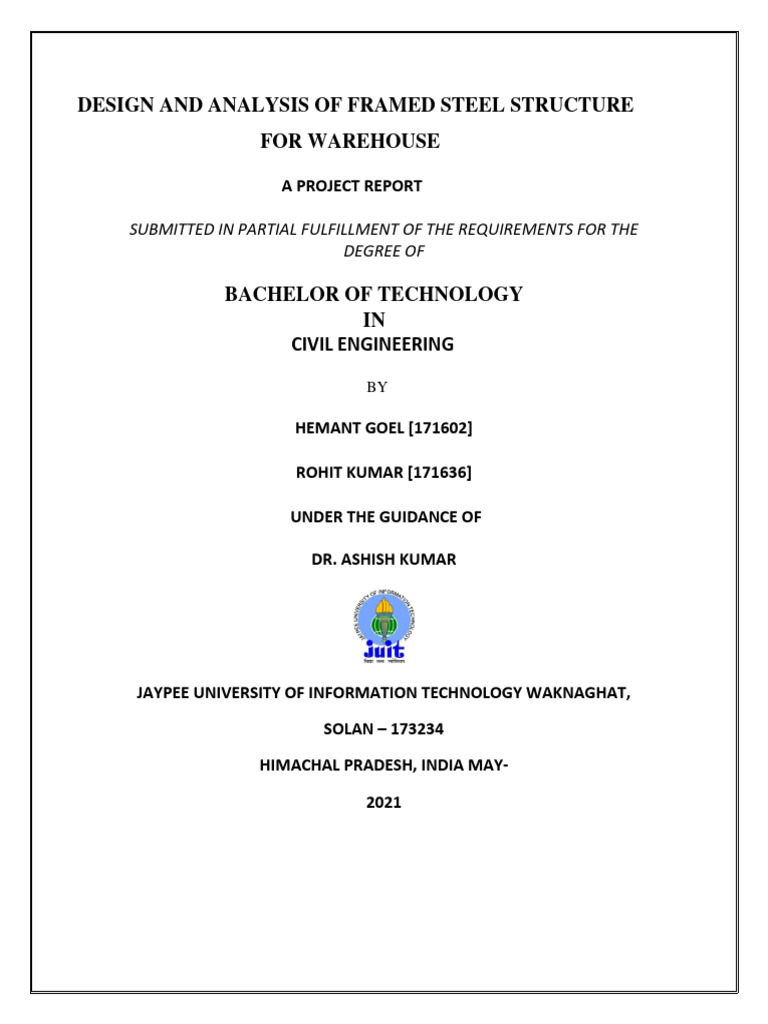 Design and Analysis of Framed Steel Structure For Warehouse | PDF ...