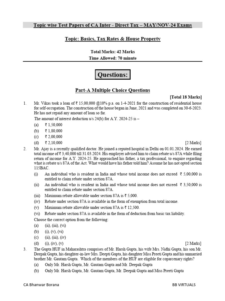 CA Inter Direct Tax Test Papers 2024 | PDF | Tax Refund | Taxes