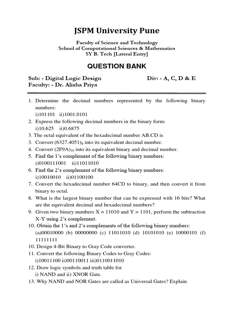 DLD Question Bank | PDF | Logic Gate | Cmos
