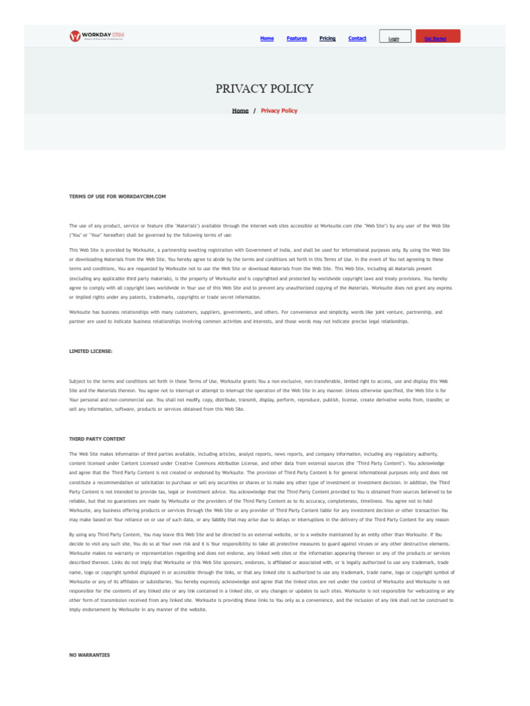 Workdaycrm Com Page Privacy Policy | PDF | Copyright | Indemnity