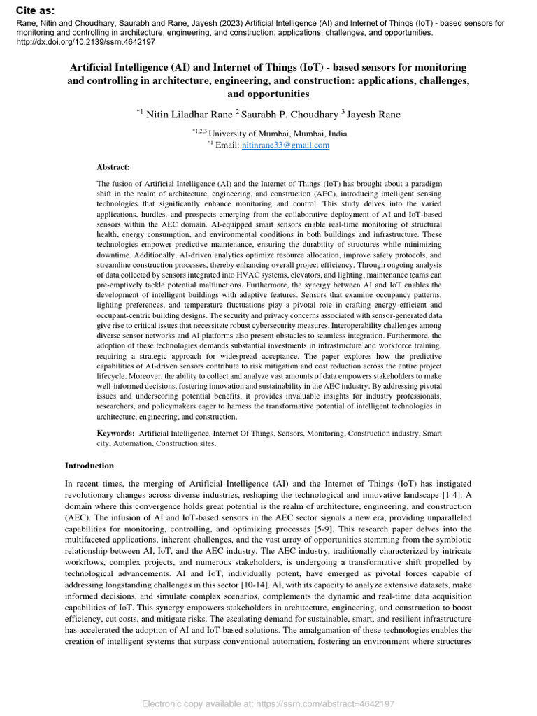 Artificial Intelligence (AI) and Internet of Things (IoT) - based sensors for monitoring and ...