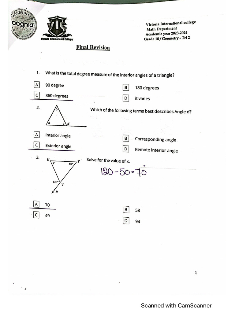 Model Answer Final Revision Sheet G10 TR | PDF