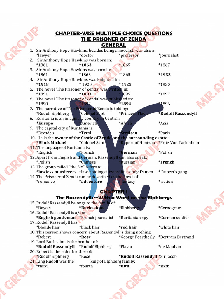 XII-ENGLISH CHAPTER-WISE MCQs OF THE PRISONER OF ZENDA | PDF