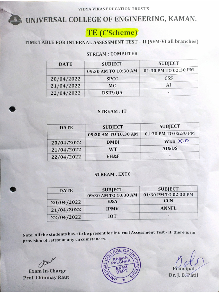 TE - IAT-II Timetable | PDF