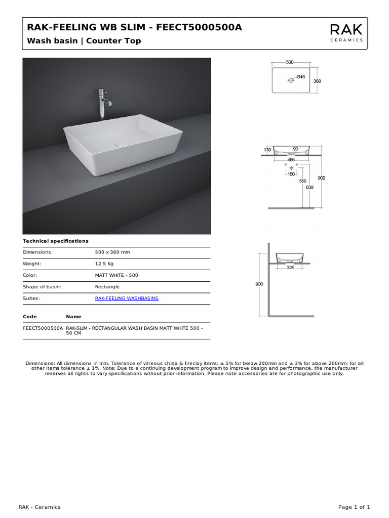 Rectangular Matt White Wash Basin | PDF
