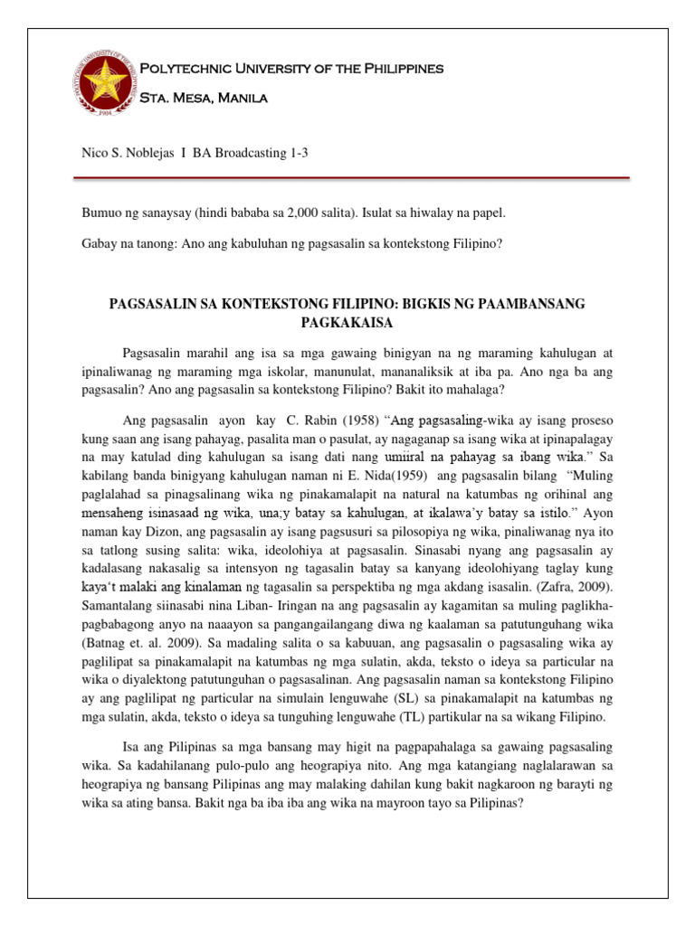Pagsasalin Sa Kontekstong Filipino Bigki | PDF