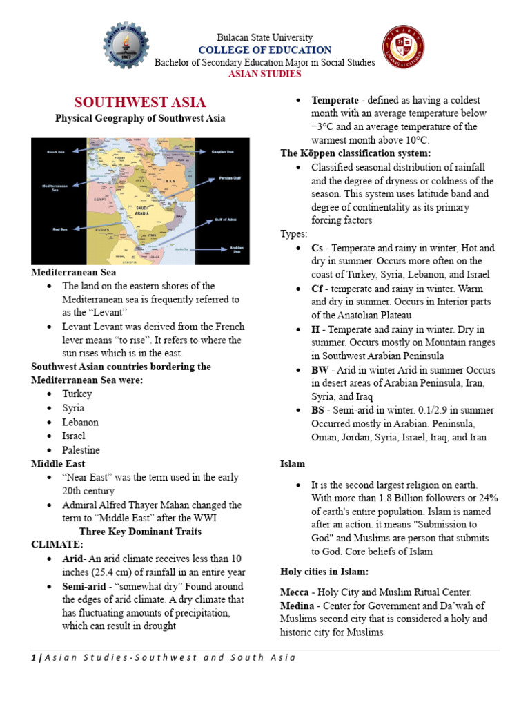 Southwest Asia: Geography and Islam | PDF | Israel | World Politics